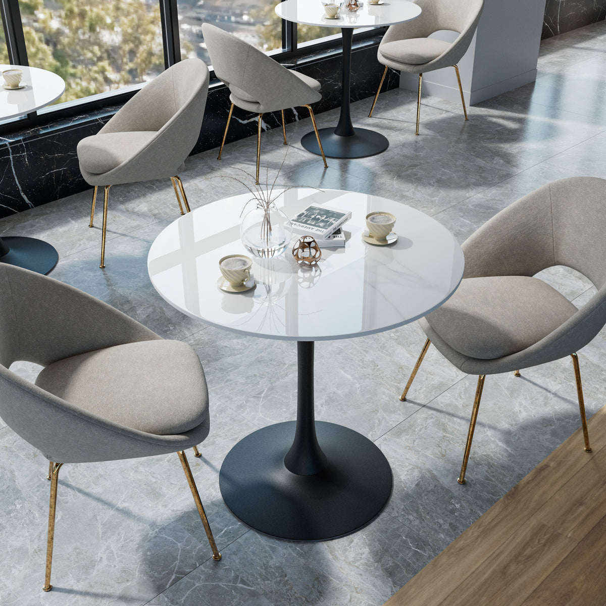 Sintered Stone Round Dining Table Kitchen Table Pedestal Base – WisFor