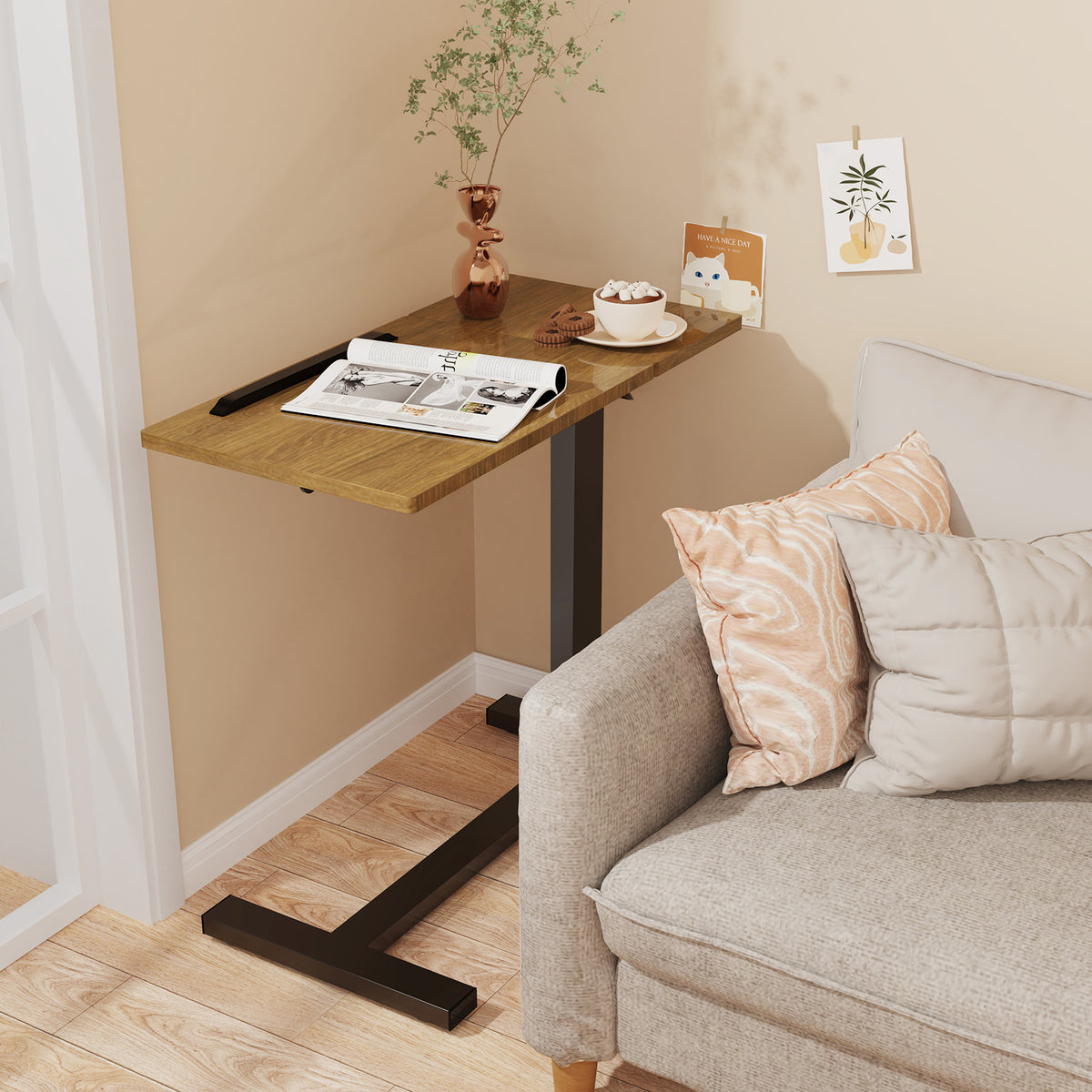 Adjustable Sofa Table Overbed Table w/Hidden Wheel – WisFor