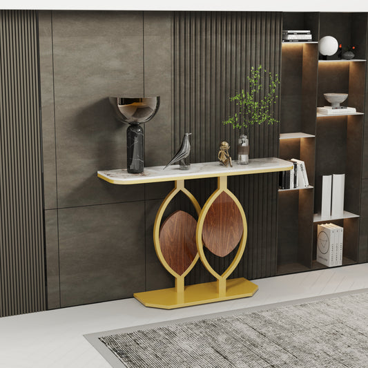 Sintered Stone Console Table - Deluxe Hallway Entry Table, Golden Base ...