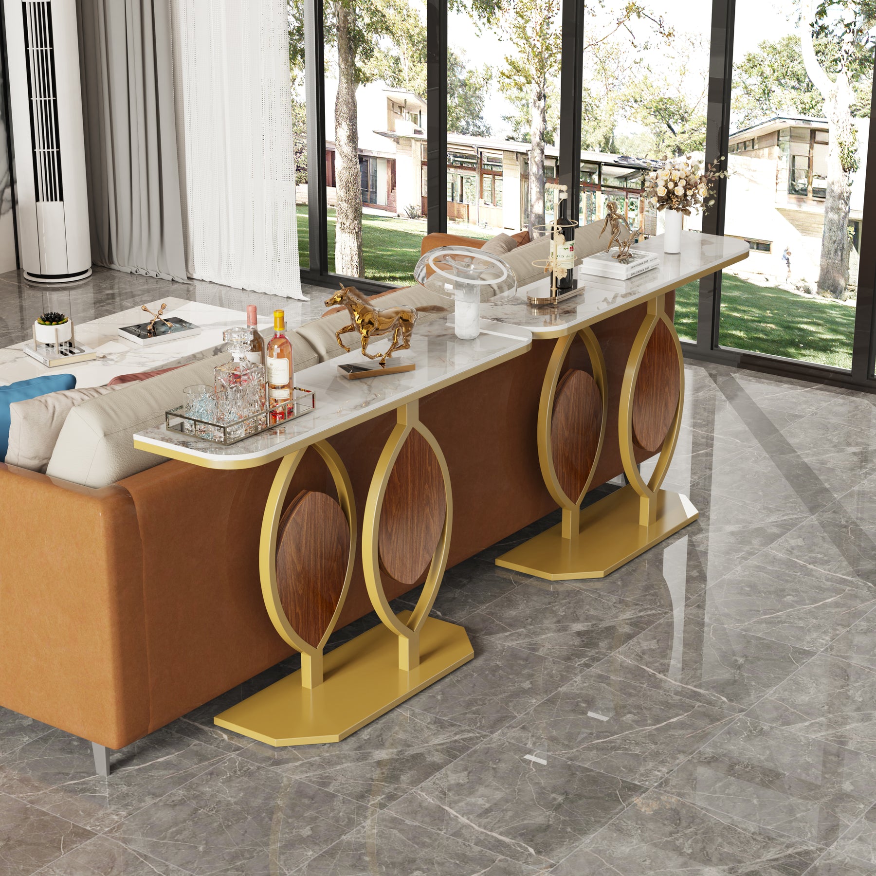 Sintered Stone Console Table - Deluxe Hallway Entry Table, Golden Base ...