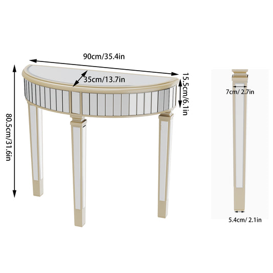 Mirrored Console Table - Half-moon Silver Entryway Table, Four Legs ...