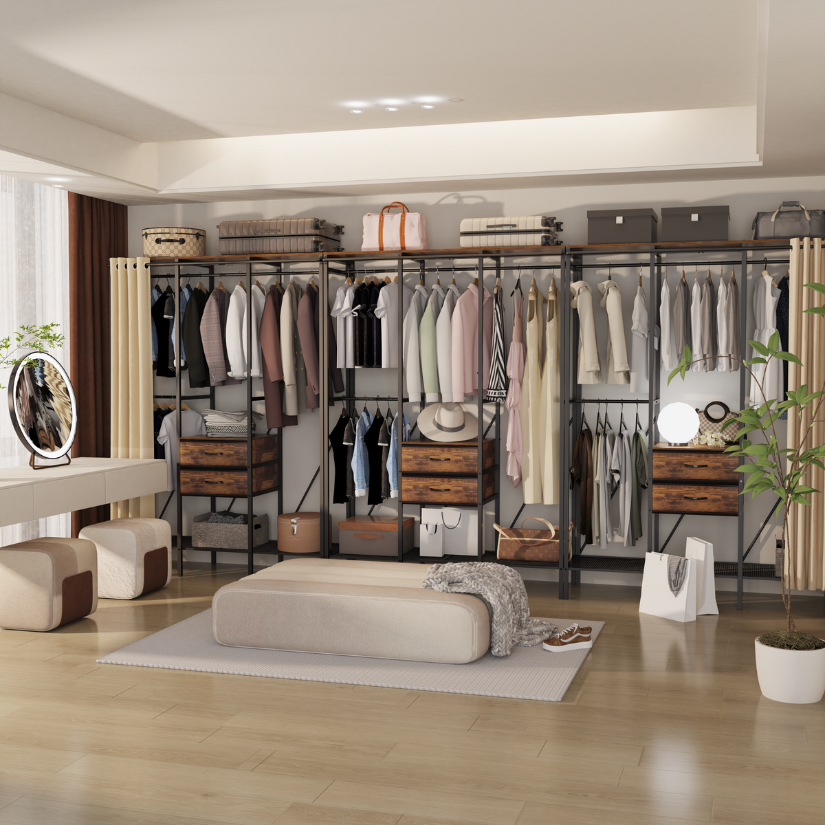 Freestanding Heavy Duty Clothes Rack Dust-proof Curtain Portable Wardr ...