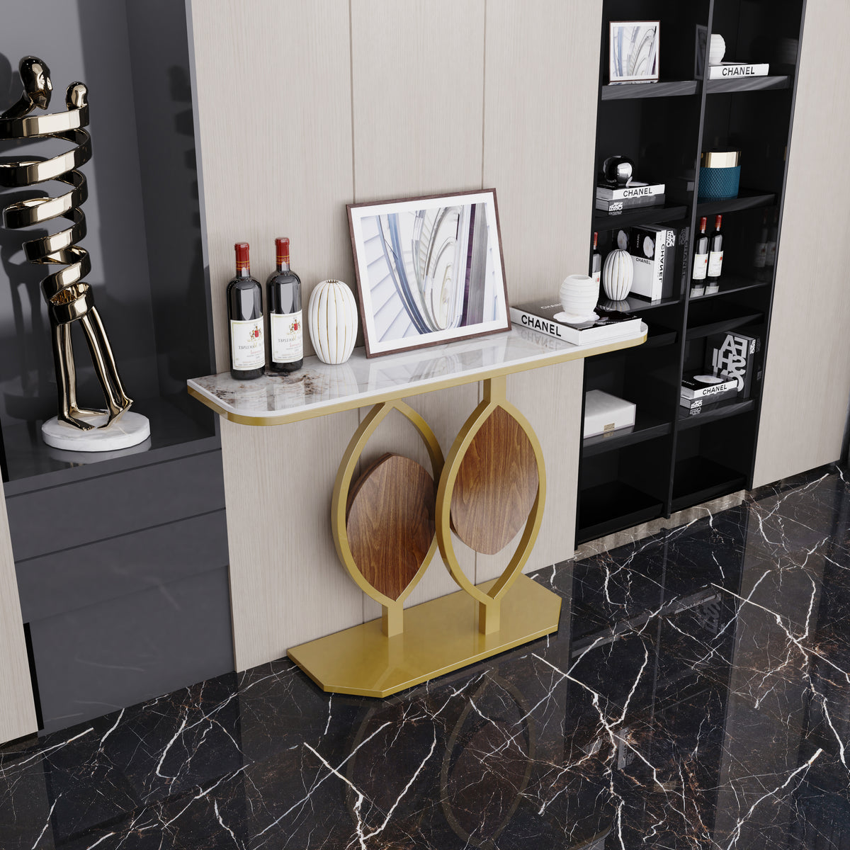 Sintered Stone Console Table - Deluxe Hallway Entry Table, Golden Base ...