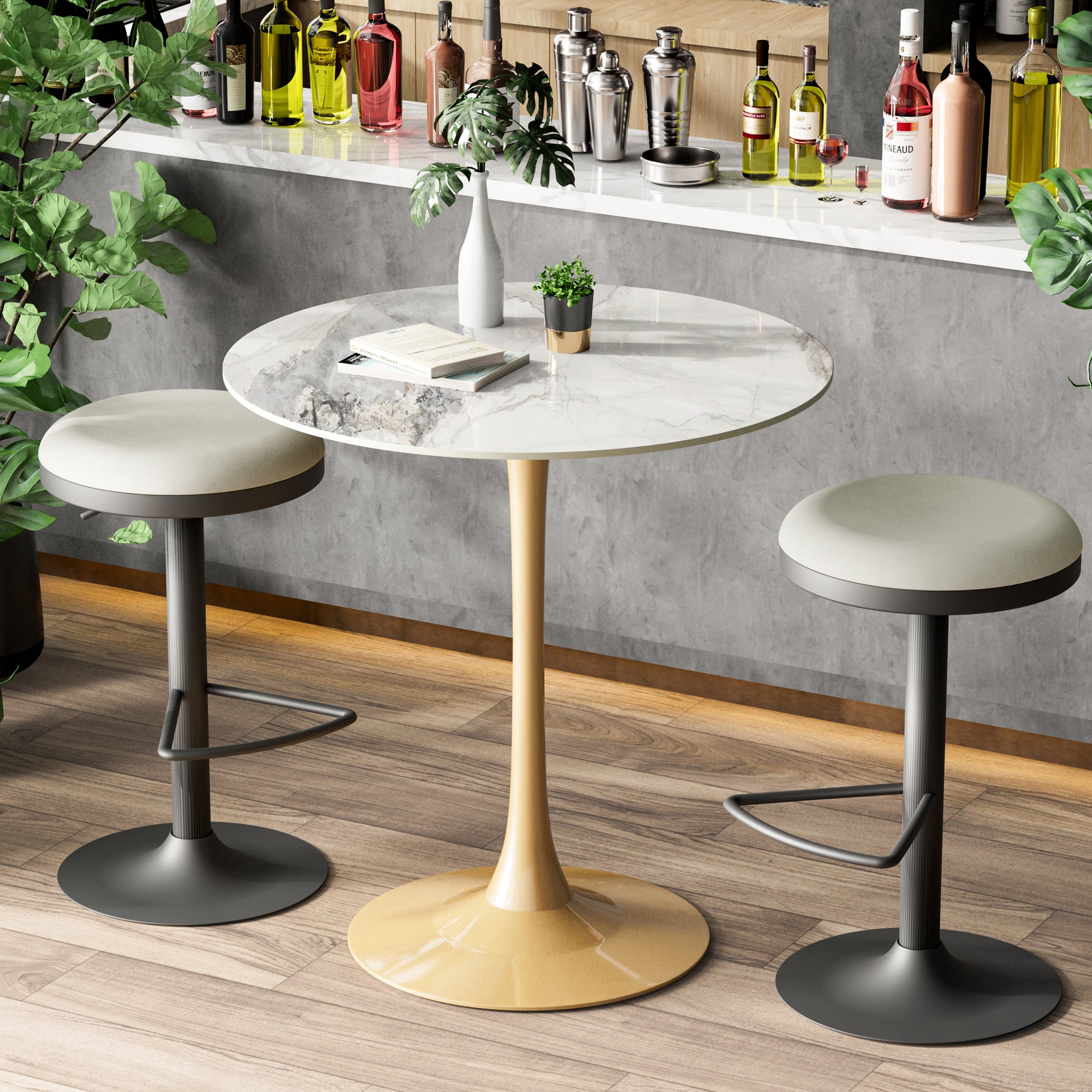 100cm High Round Bar Height Bistro Pub Table Sintered Stone-top Breakf ...