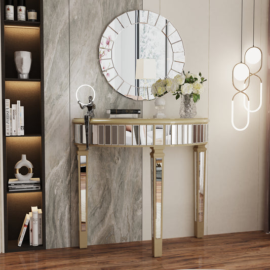 Mirrored Console Table - Half-moon Silver Entryway Table, Four Legs ...