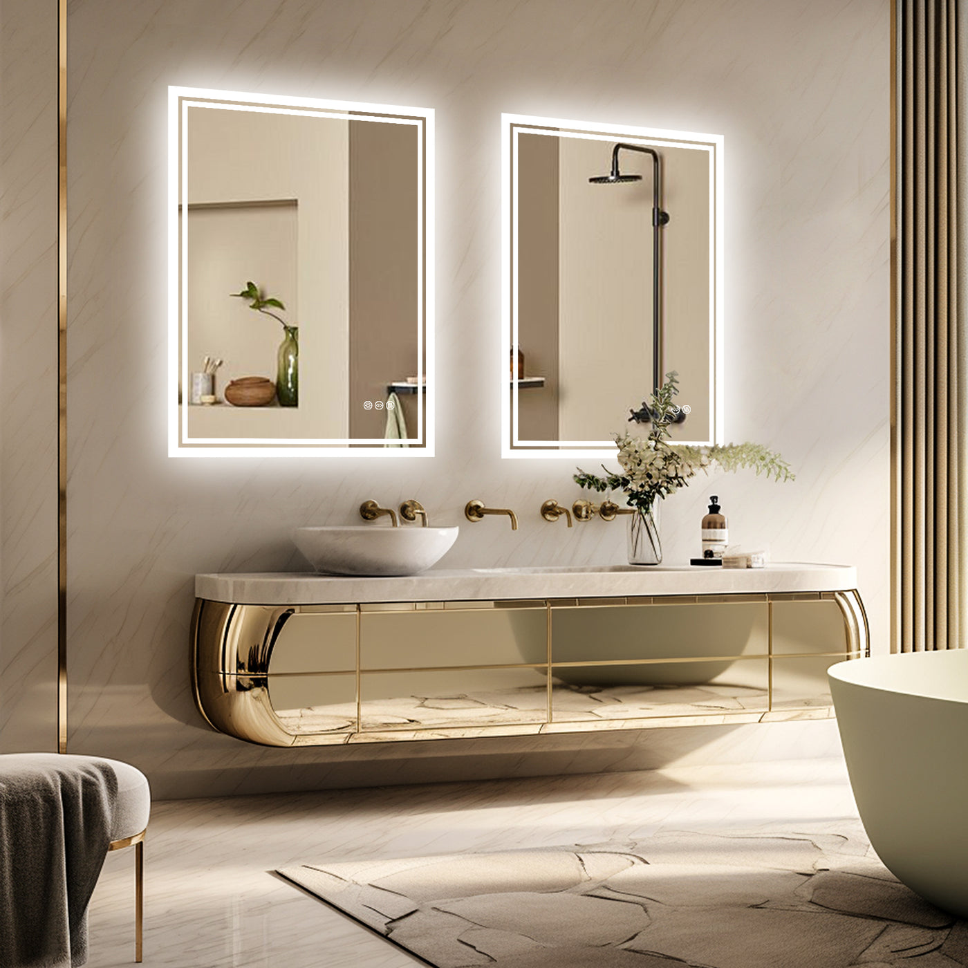 Smart LED Bathroom Mirror - Square, Color-changing, Anit-fog, Backlit ...