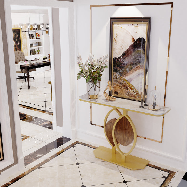 Sintered Stone Console Table - Deluxe Hallway Entry Table, Golden Base ...