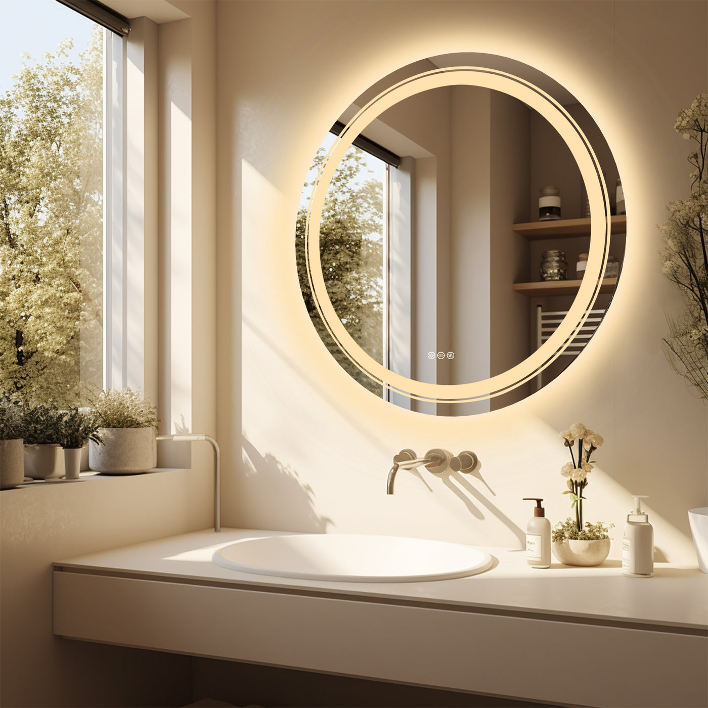 Backlit LED Bathroom Mirror – Round, Touch Control, Adjustable Brightn ...