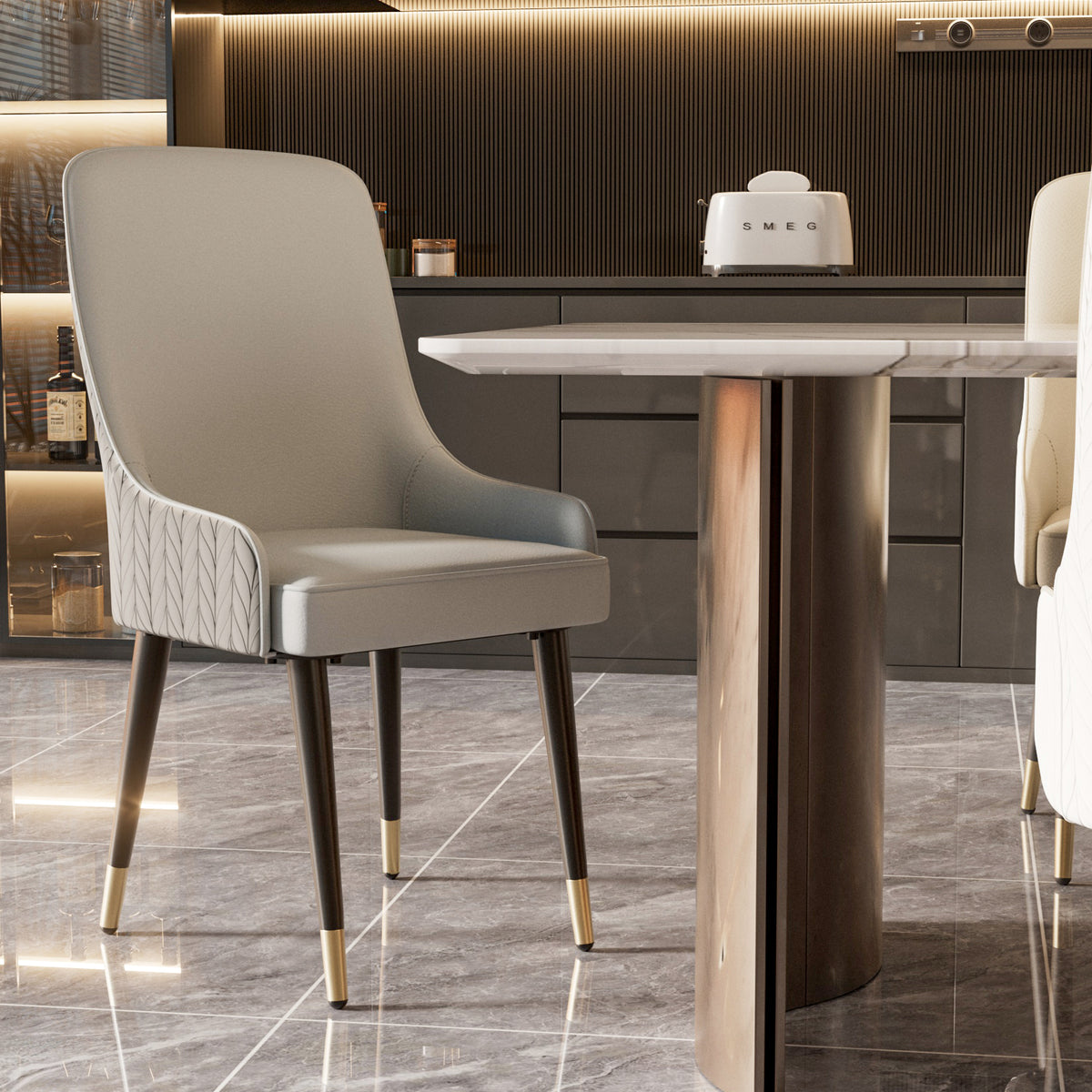 Set Of 2 Upholstered Dining Room Chairs High Back Lion Head Pull Ring ...