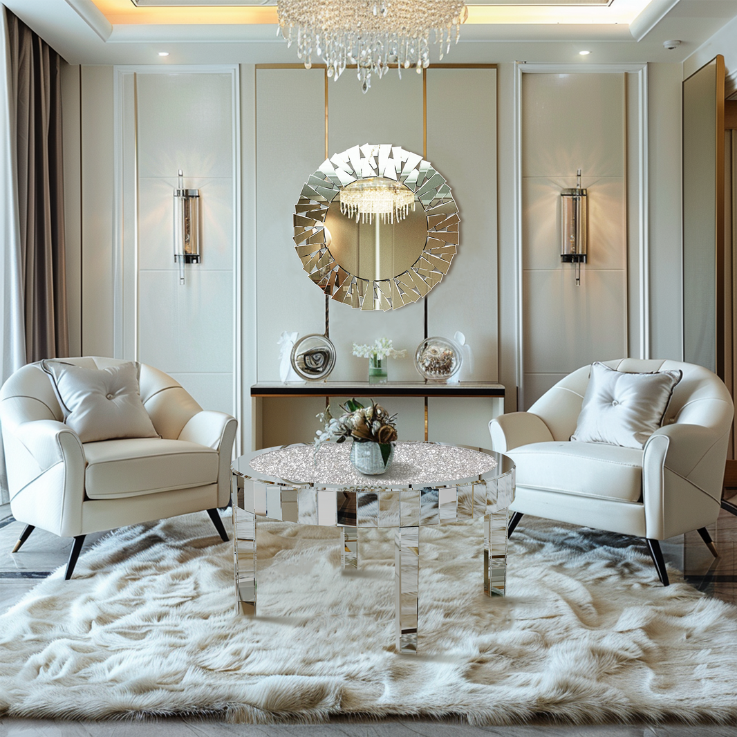 Clear Mirrored Center Table Coffee Table Crystal Diamonds Inlay Accent ...