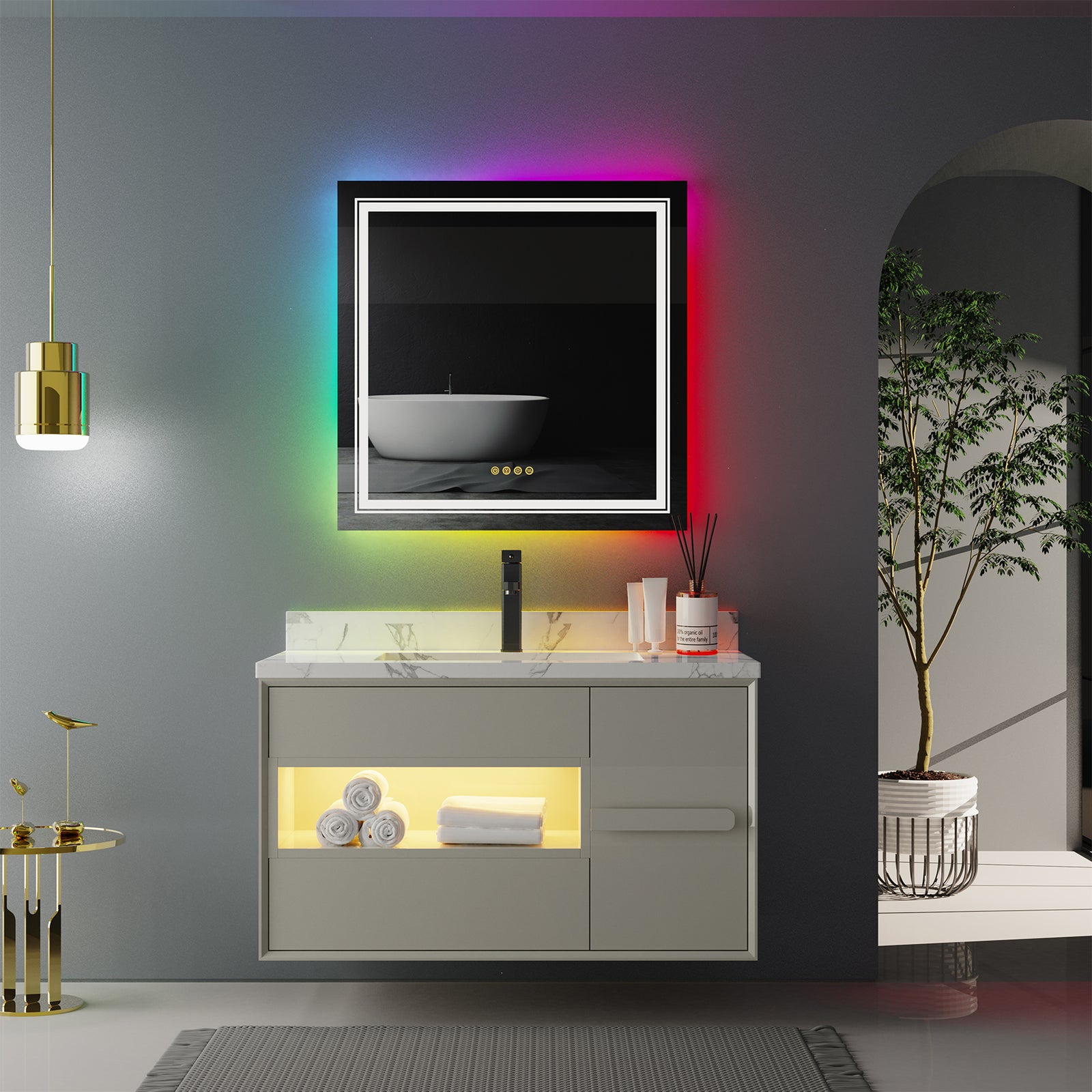 RGB Bathroom Mirror - Backlit, RGB Lights, Touch Sensor, Dimmable – WisFor