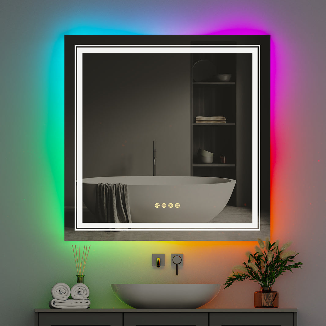 RGB Bathroom Mirror - Backlit, RGB Lights, Touch Sensor, Dimmable – WisFor
