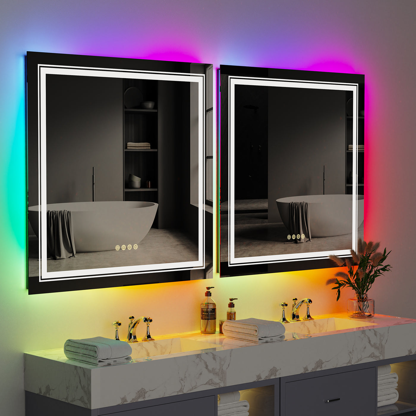 RGB Bathroom Mirror - Backlit, RGB Lights, Touch Sensor, Dimmable – WisFor