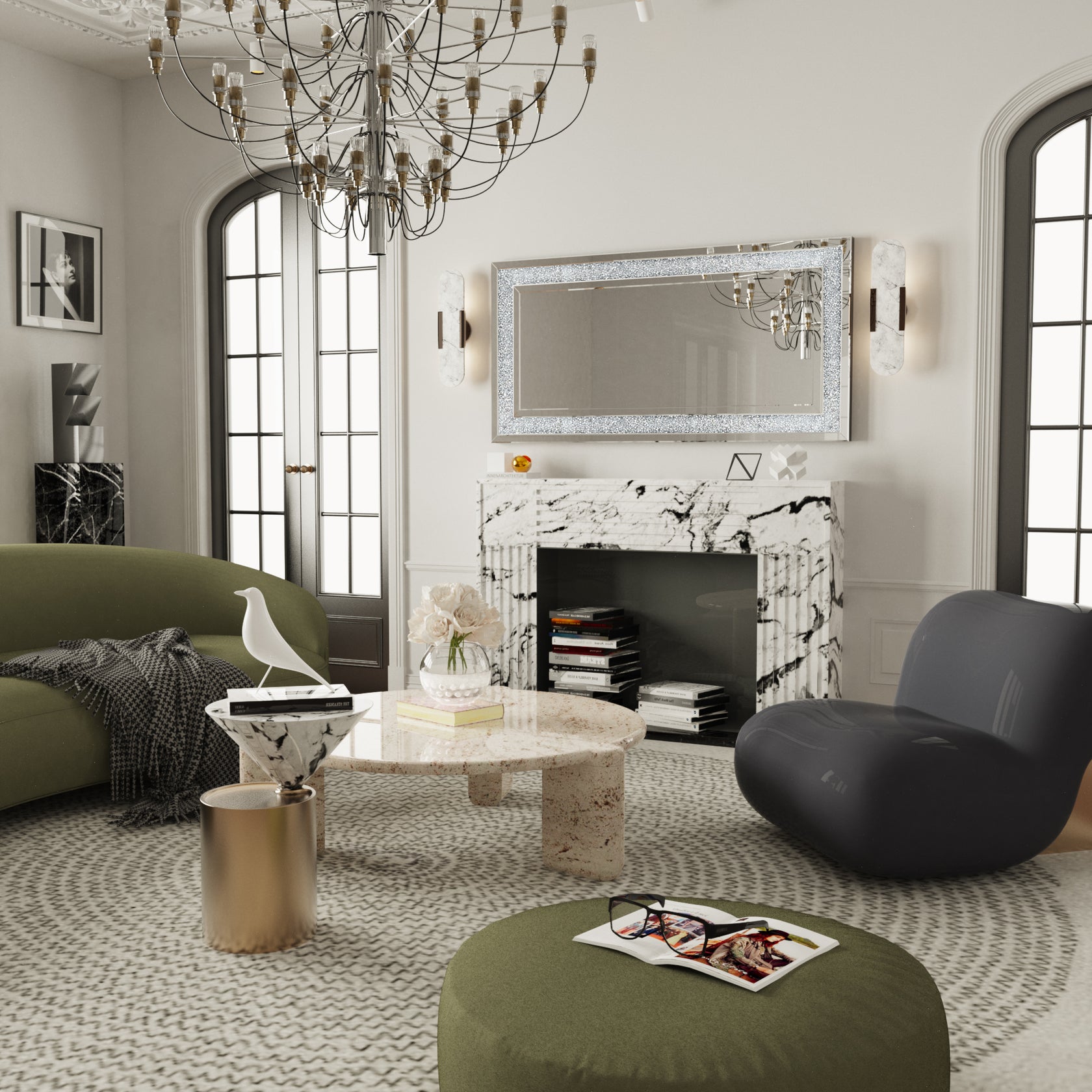 Rectangle Wall Accent Mirror with Crystal Crush Diamonds Inlay – WisFor