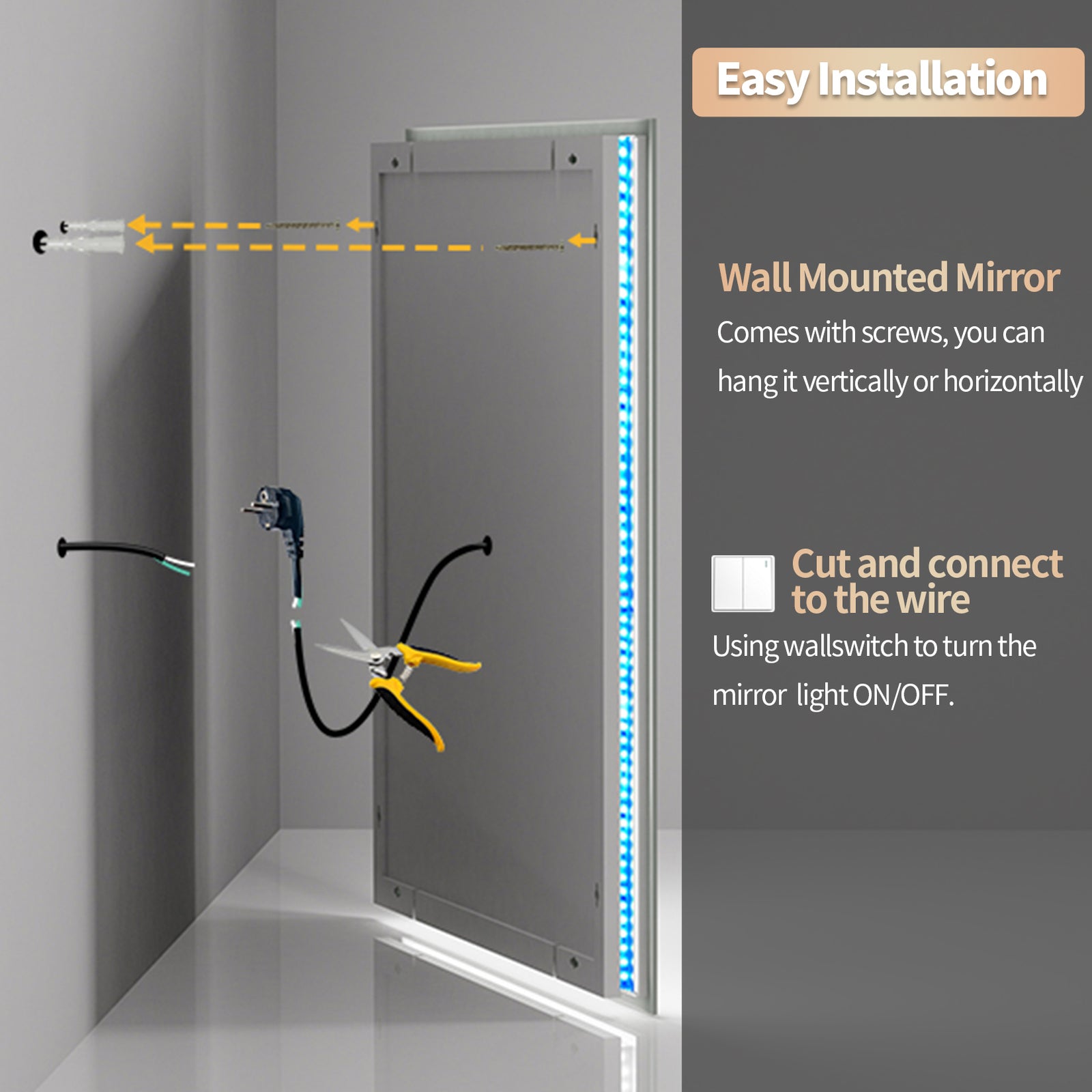 RGB Bathroom Mirror - Backlit, RGB Lights, Touch Sensor, Dimmable – WisFor
