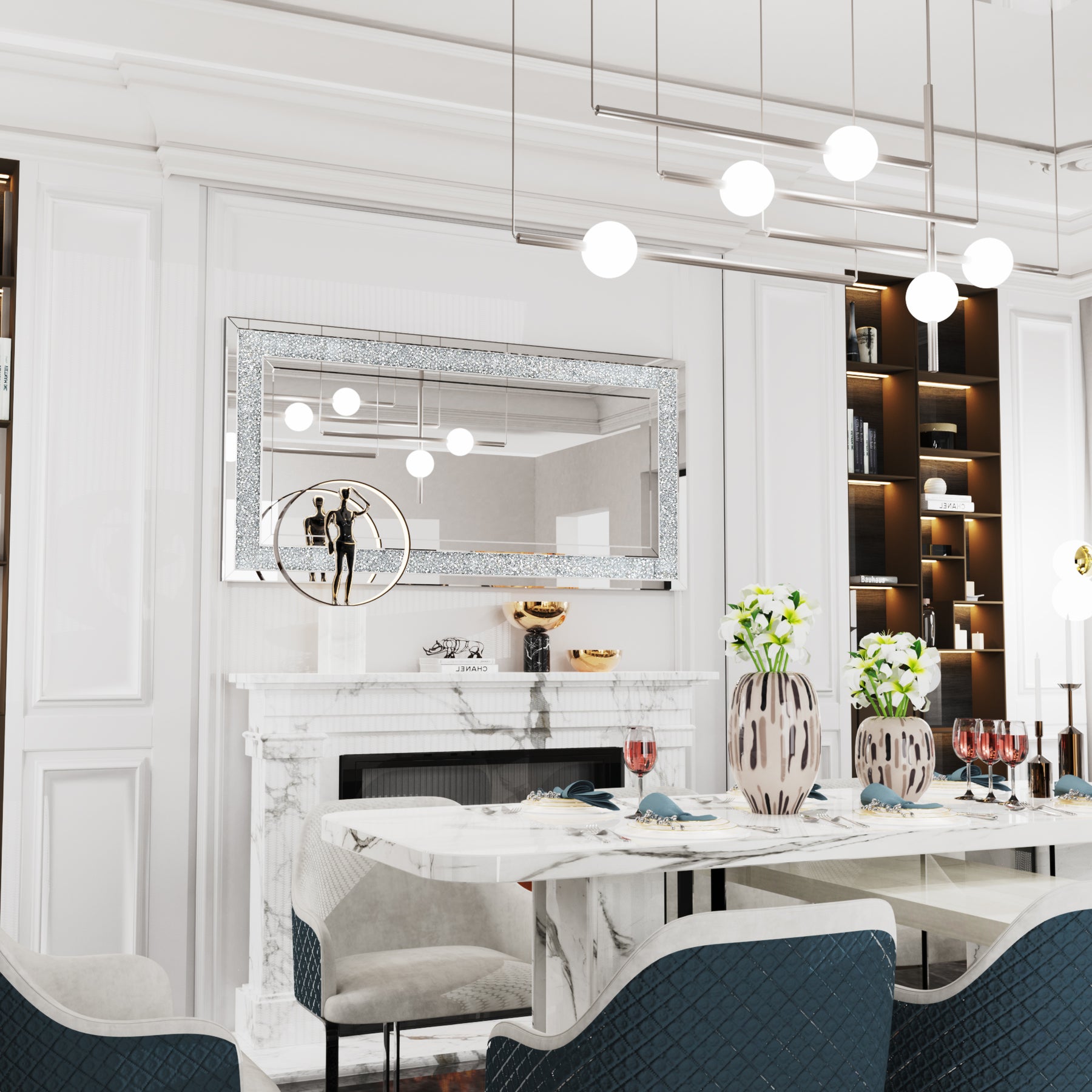 Rectangular Crushed Diamond Wall Mirror – Diamonds Inlay, Luxury Decor ...